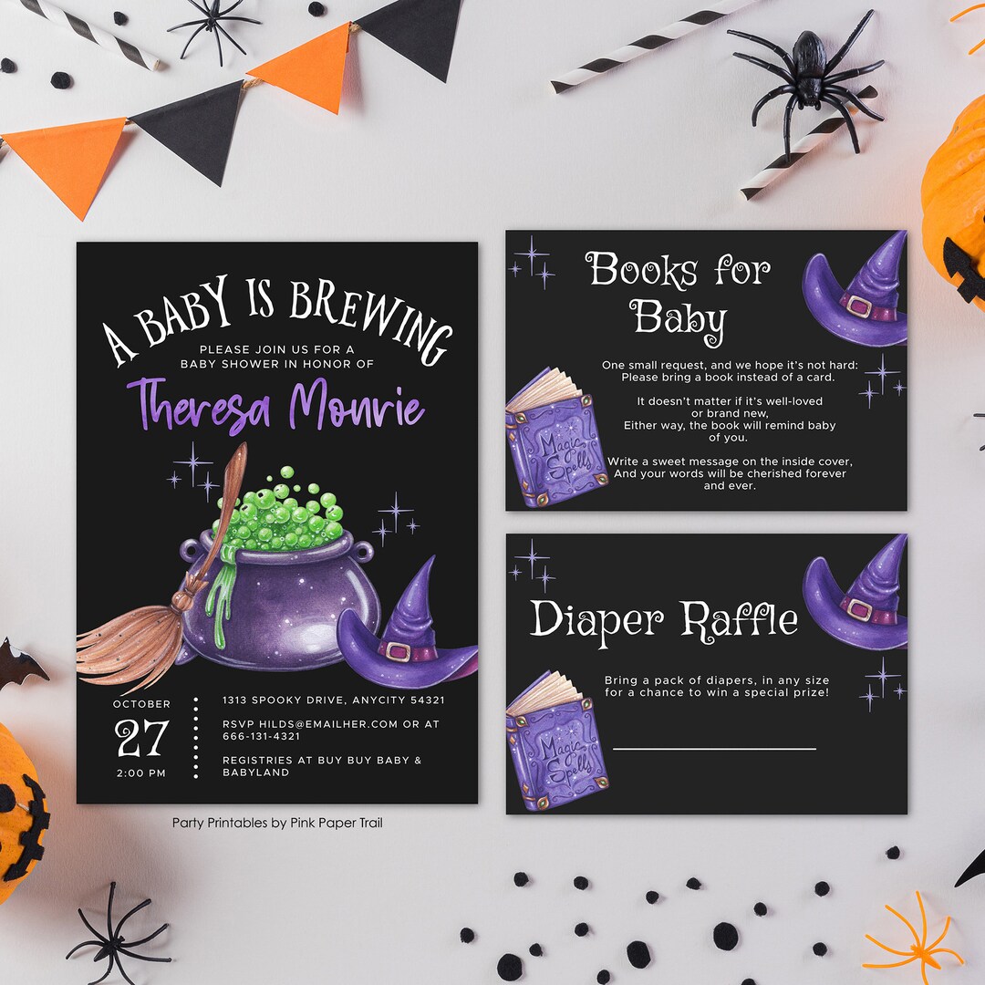 A Baby is Brewing Halloween Baby Shower Invitation Editable Template ...