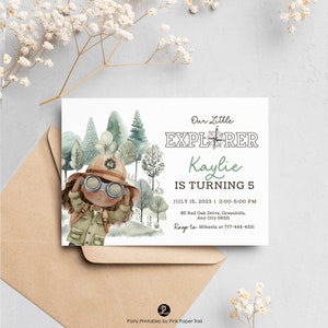 EDITABLE Little Explorer Girl Birthday Party Invitation, Nature ...