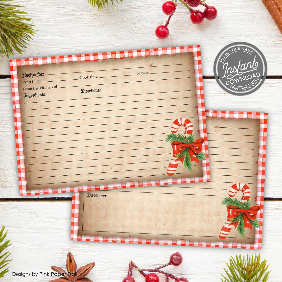 Christmas Themed Recipe Card Antique Christmas Recipe Card - Etsy