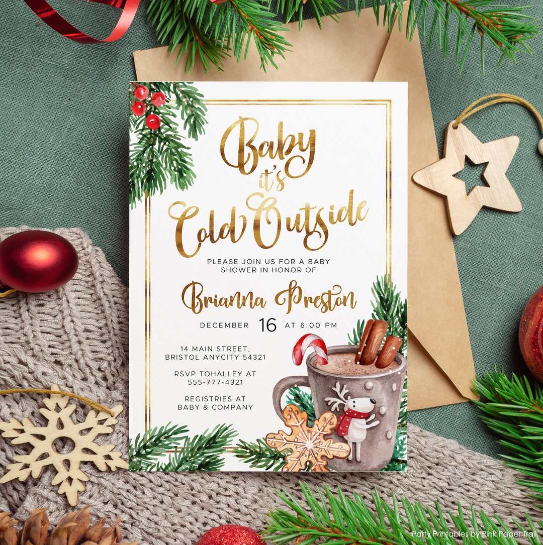 Editable Cocoa and Cookies Baby Shower Invitation Christmas Winter Hot ...