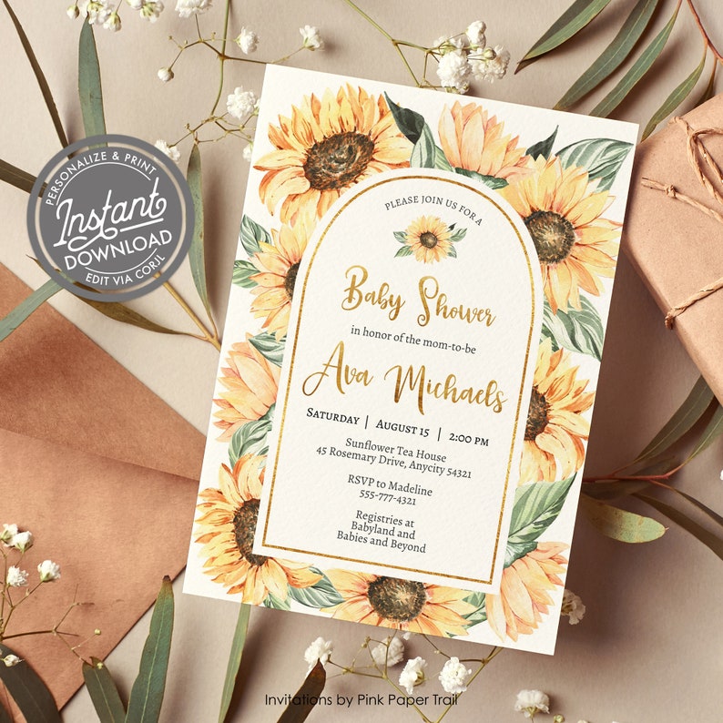 EDITABLE Sunflower Baby Shower Invitation Lovely Floral - Etsy