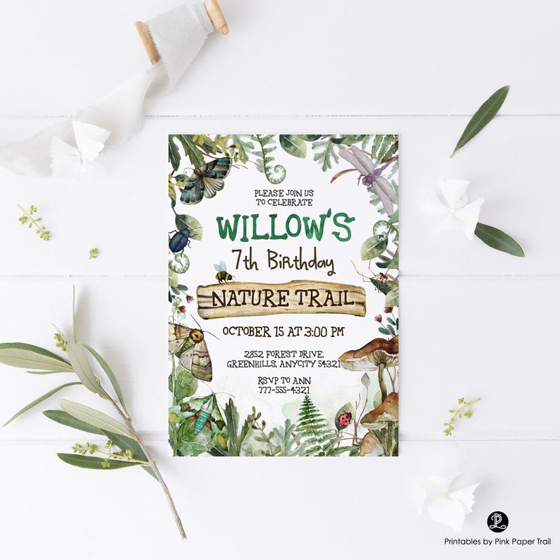 EDITABLE Nature Trail Birthday Invitation or Bugs Birthday Party ...