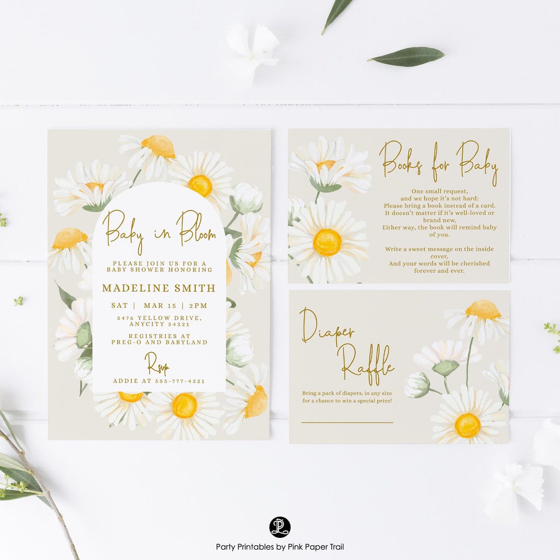 Daisy Baby Shower Invitation Suite Baby in Bloom Spring Summer Daisies ...