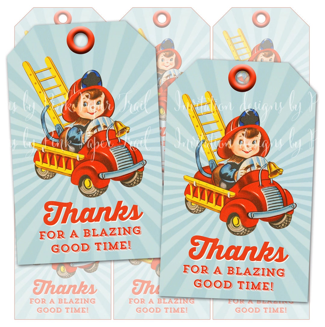 Fire Truck Fire Engine Party Favor Tags Instant Download - Etsy