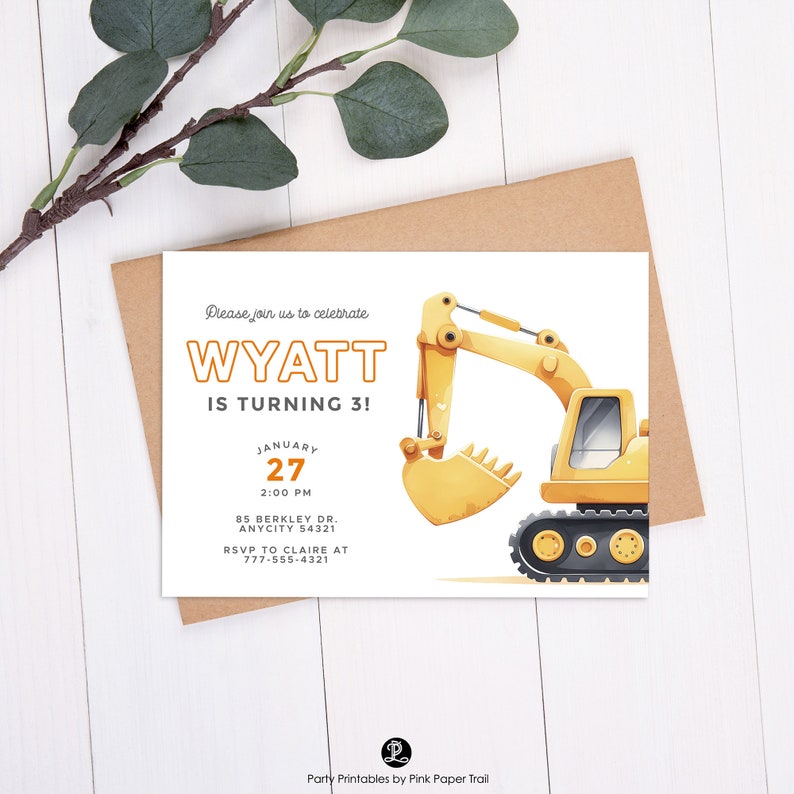 Editable Construction Birthday Party Invitation Template Dump Truck ...