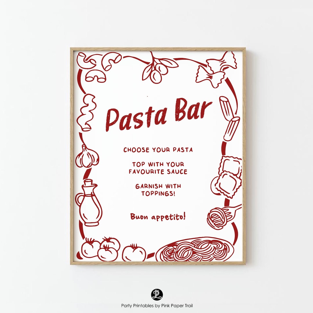 Editable Pasta Party Sign 8x10, Italian Food Birthday Decor, Hand Drawn ...