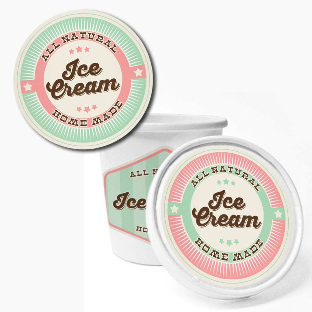 Ice Cream Lid Label, Ice Cream Party Printable Stickers for Birthdays, Baby Showers, Bridal ...