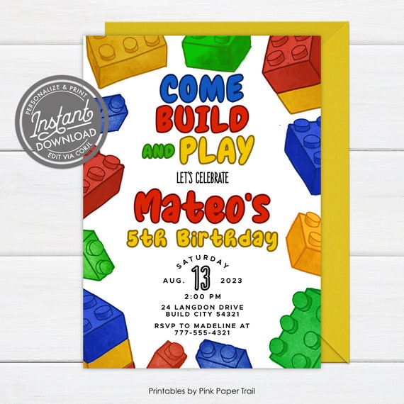Building Blocks Invitation, Colorful Blocks Birthday Party Invitation ...
