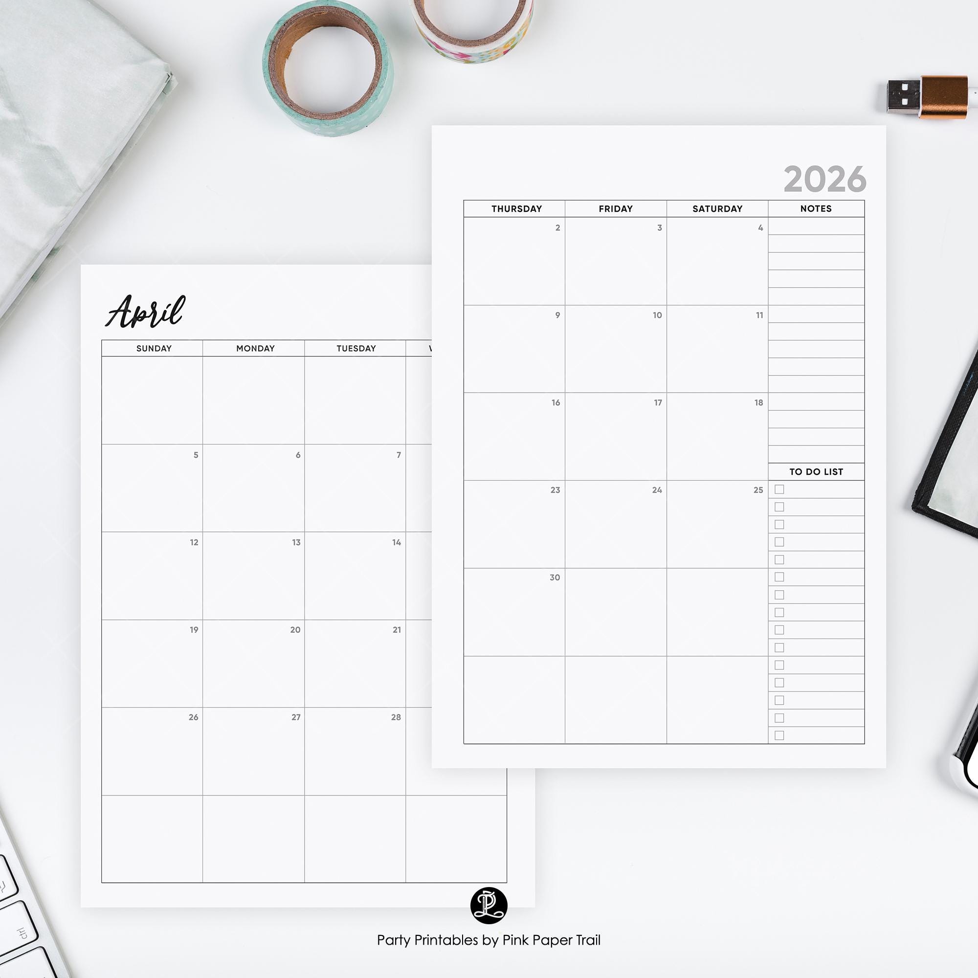 2026 Monthly Calendar Printable Spread, Minimalist Planner Insert ...