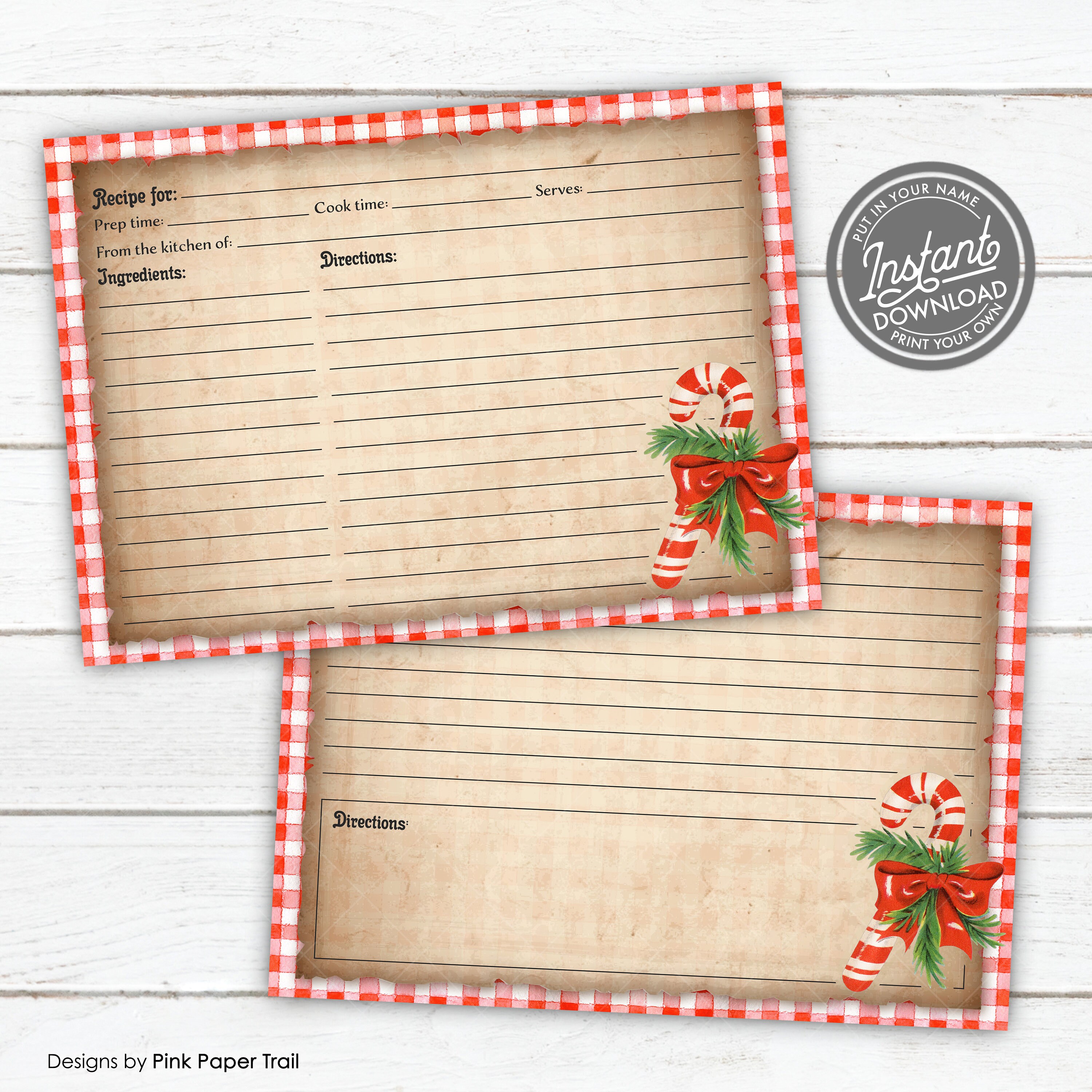Christmas Themed Recipe Card, Antique Christmas Recipe Card, Christmas ...