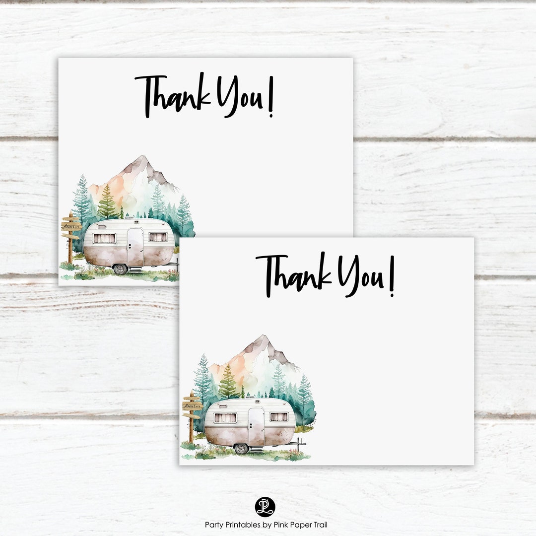 Happy Camper Thank You Card Digital Template, Mountains Camping Outdoor ...