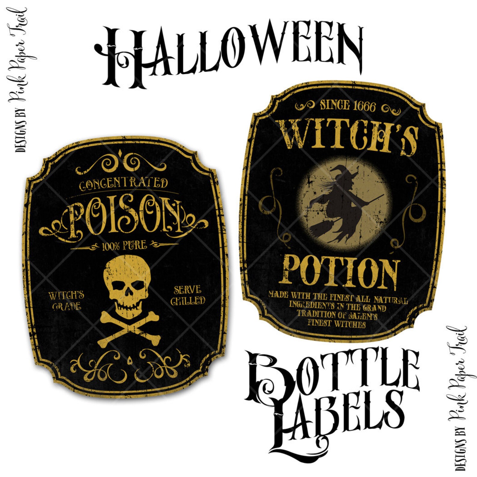 Halloween Party Bottle Labels, Vintage Bottle Labels, Instant Download ...