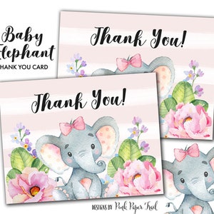 Cute Baby Elephant Printable Party Favor Thank You Tags, Instant ...
