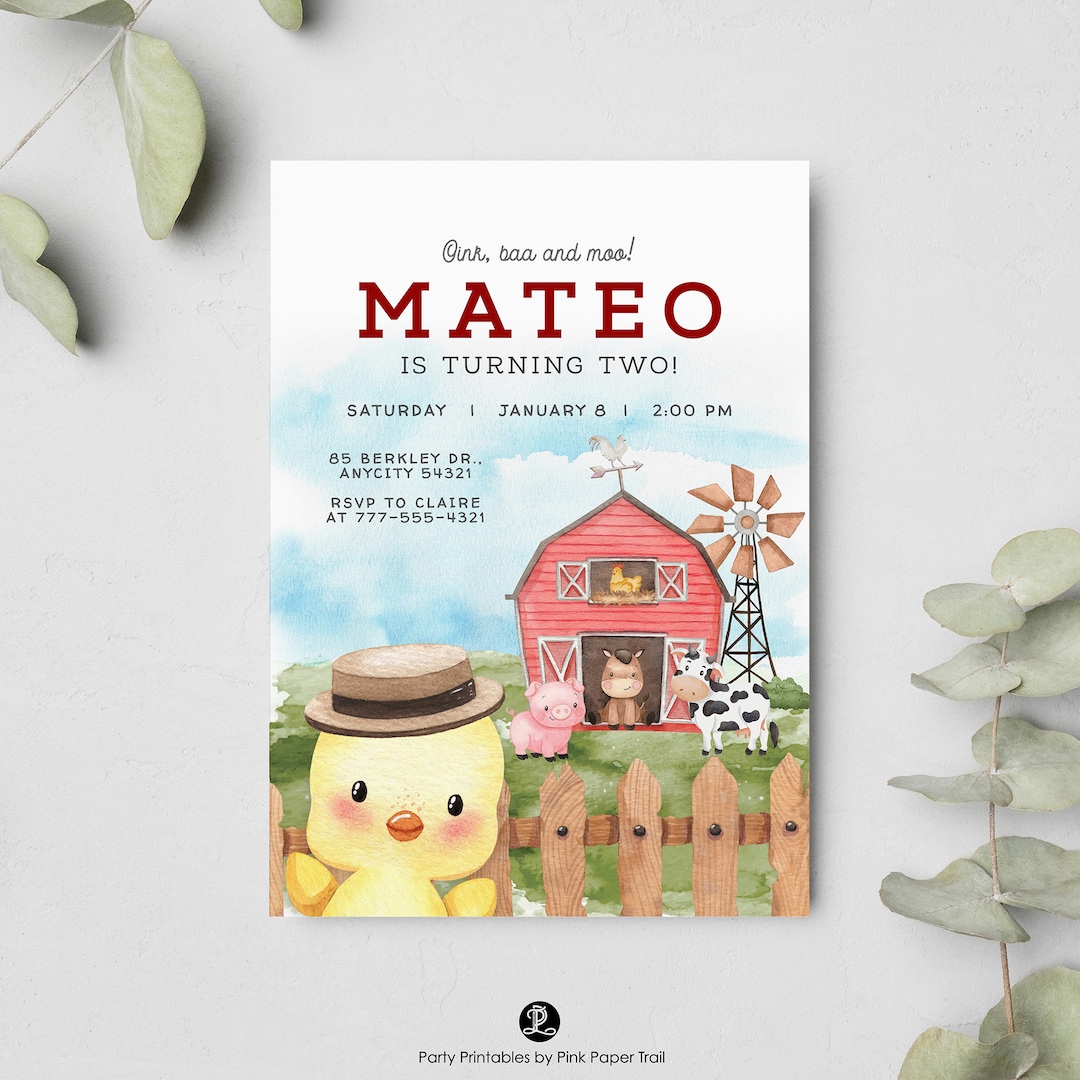 Editable Farm Little Chick Theme Party Birthday Invitation Template ...