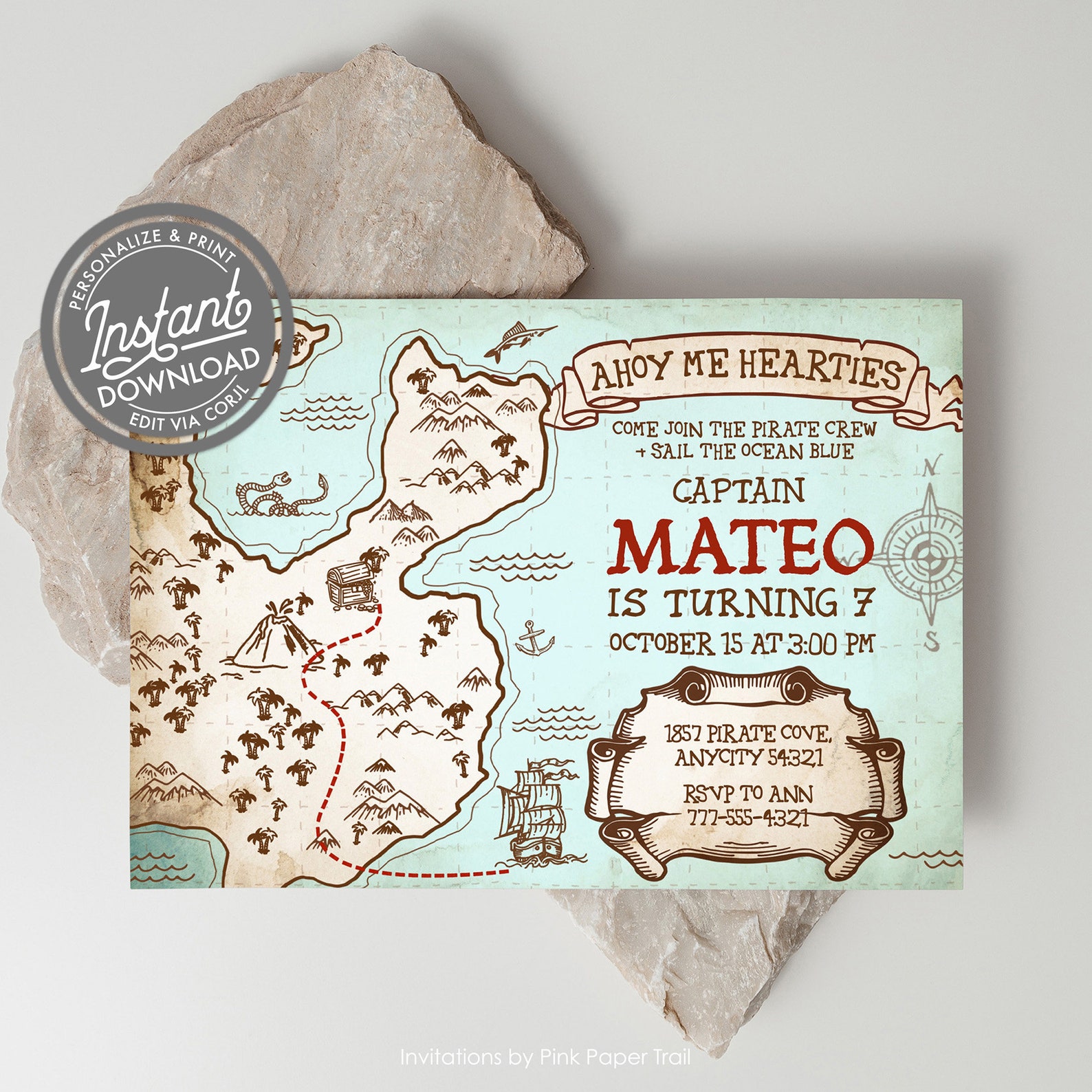 EDITABLE Pirate Invitation Pirate Treasure Map Invitation - Etsy