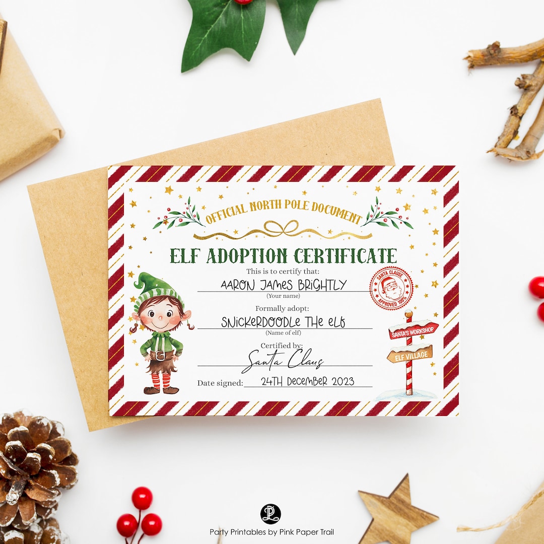 Editable Elf Adoption Certificate for Christmas Template, Adopt an Elf ...