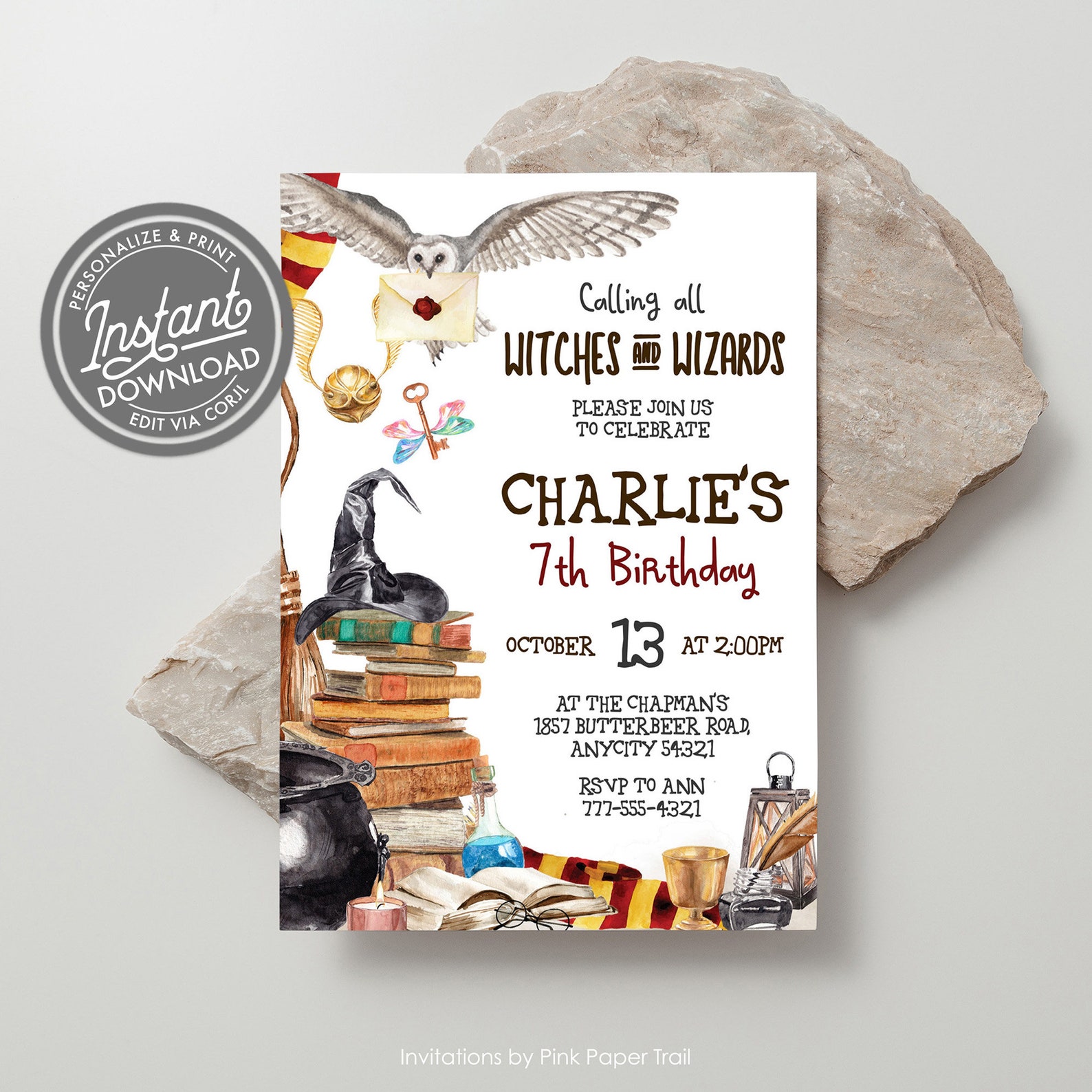 EDITABLE School of Wizards and Magic Birthday Invitation - Etsy