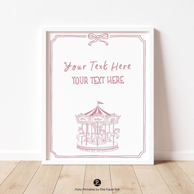 Editable Carousel Party Sign, Vintage Circus Table Sign Printable, Hand ...