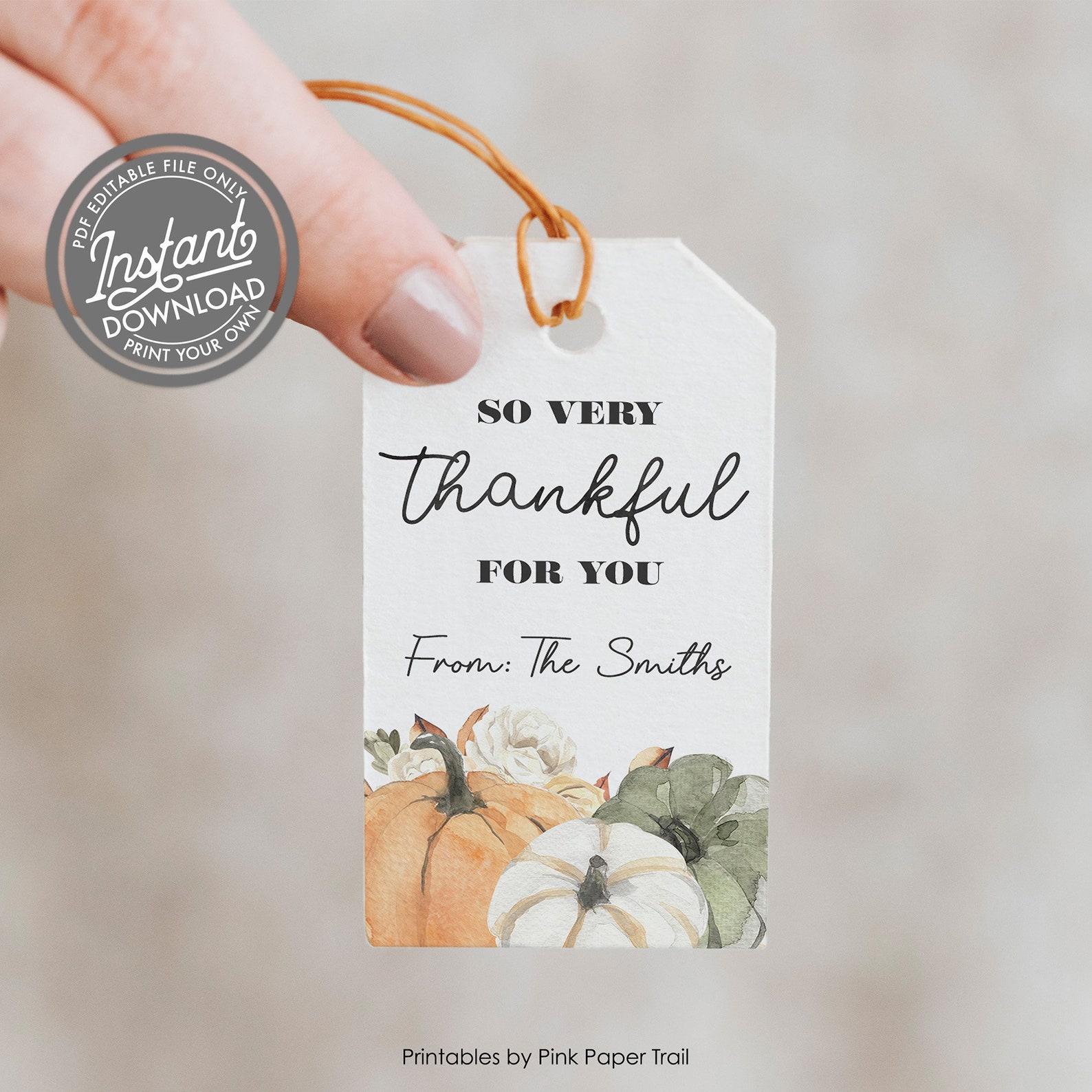 EDITABLE Thanksgiving Pumpkin Printable Tag Autumn Fall - Etsy