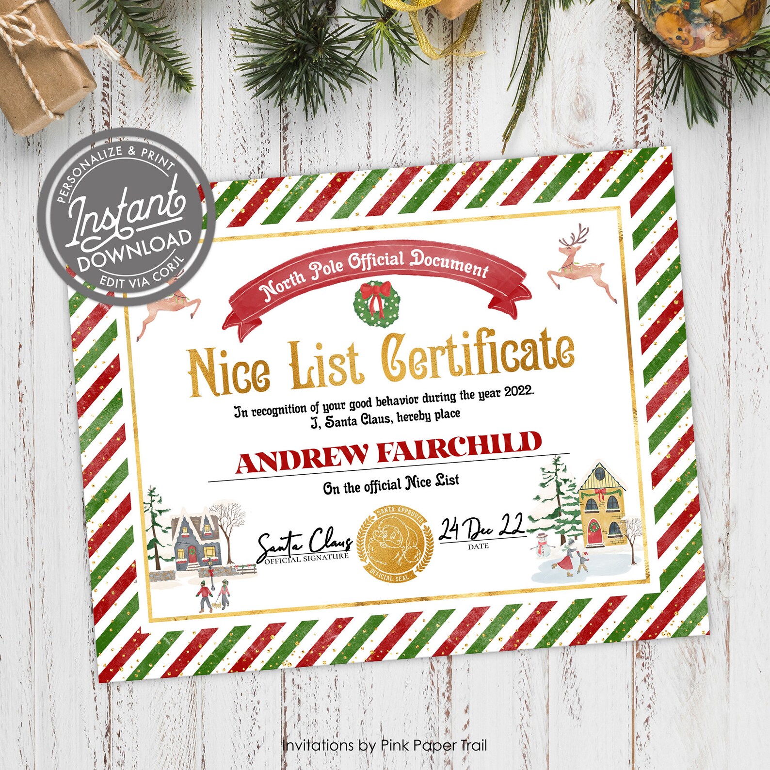 EDITABLE Nice List Certificate Printable Santa's Official - Etsy