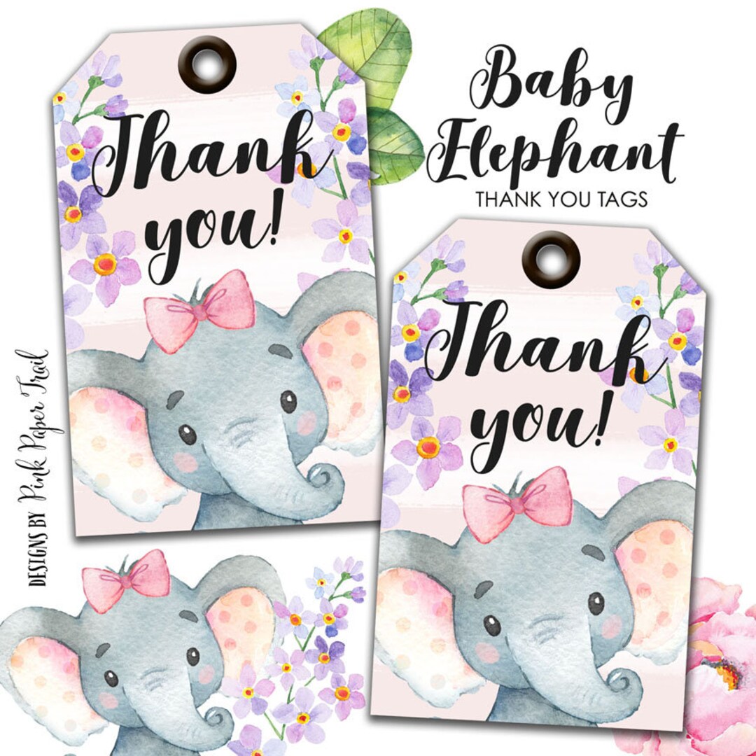 Cute Baby Elephant Printable Party Favor Thank You Tags, Instant ...