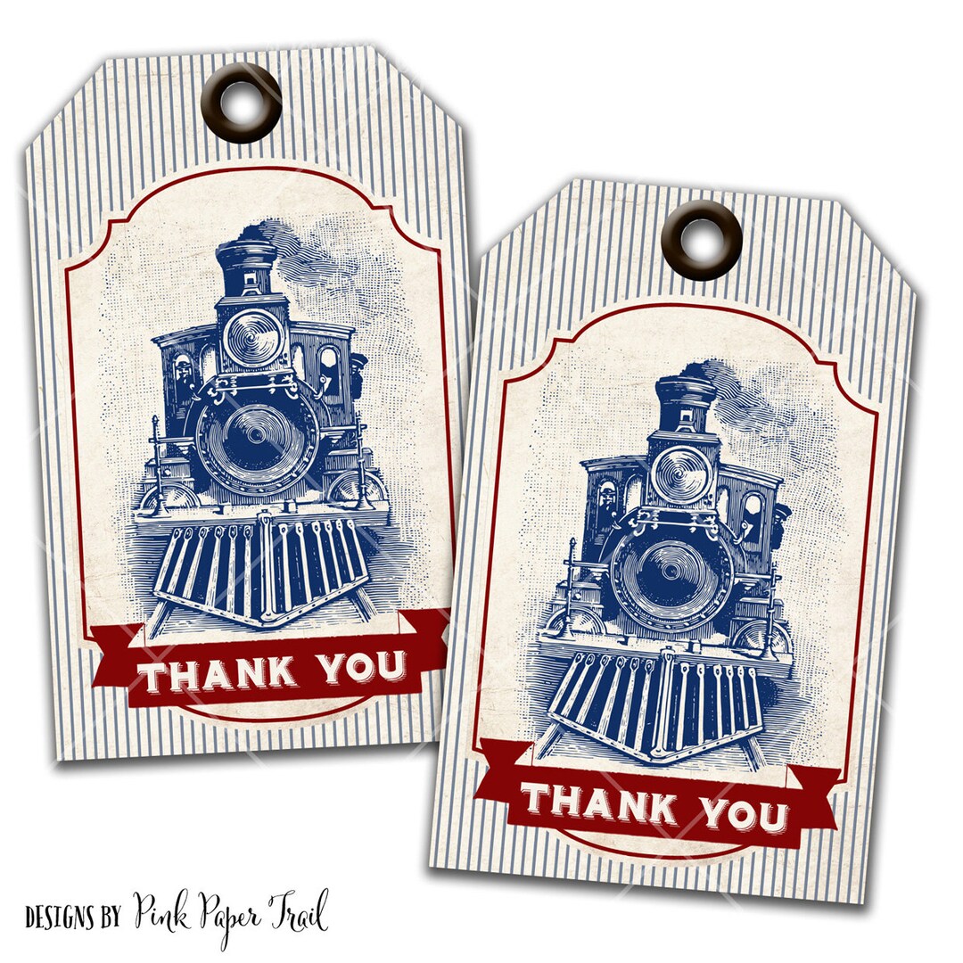 Vintage Train Party, Steam Engine, Thank You Tags, Favor Tags, Instant ...
