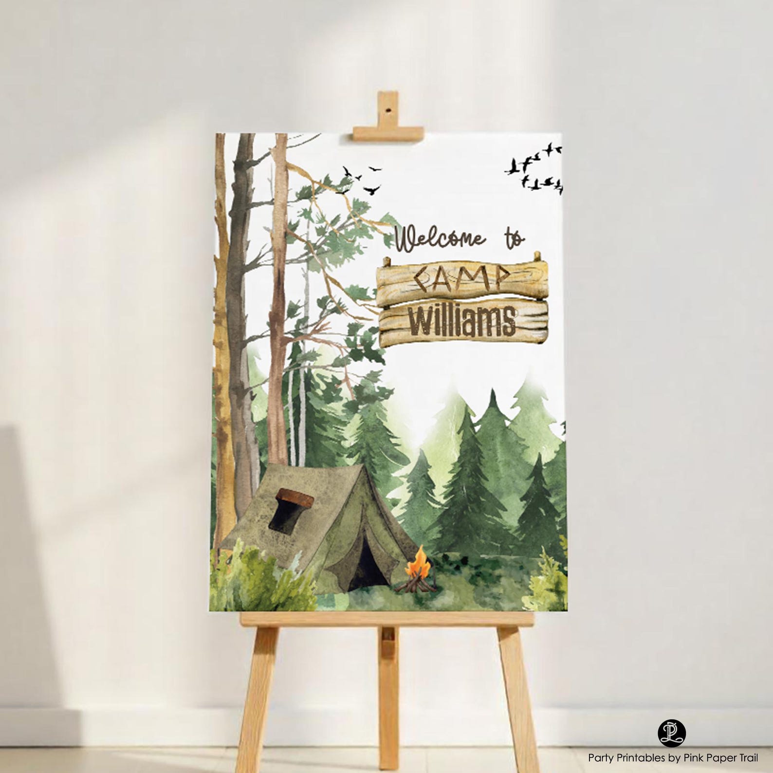 EDITABLE Nature Trail Outdoor Camping Adventure Birthday Welcome Sign ...