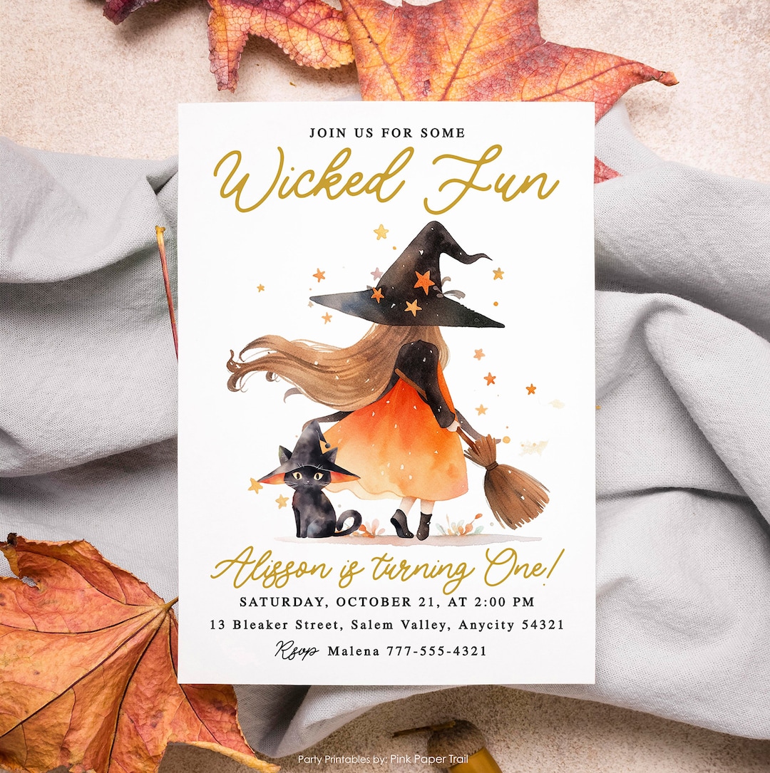 Cute Witch Birthday Invitation Wicked Fun Halloween Girl Birthday ...