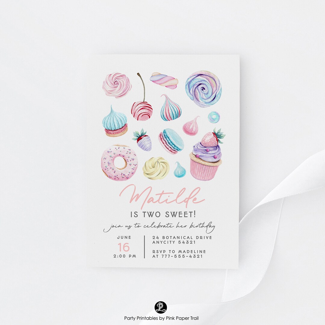 EDITABLE Sweets Birthday Party Invitation Pastels and Gold Donut ...