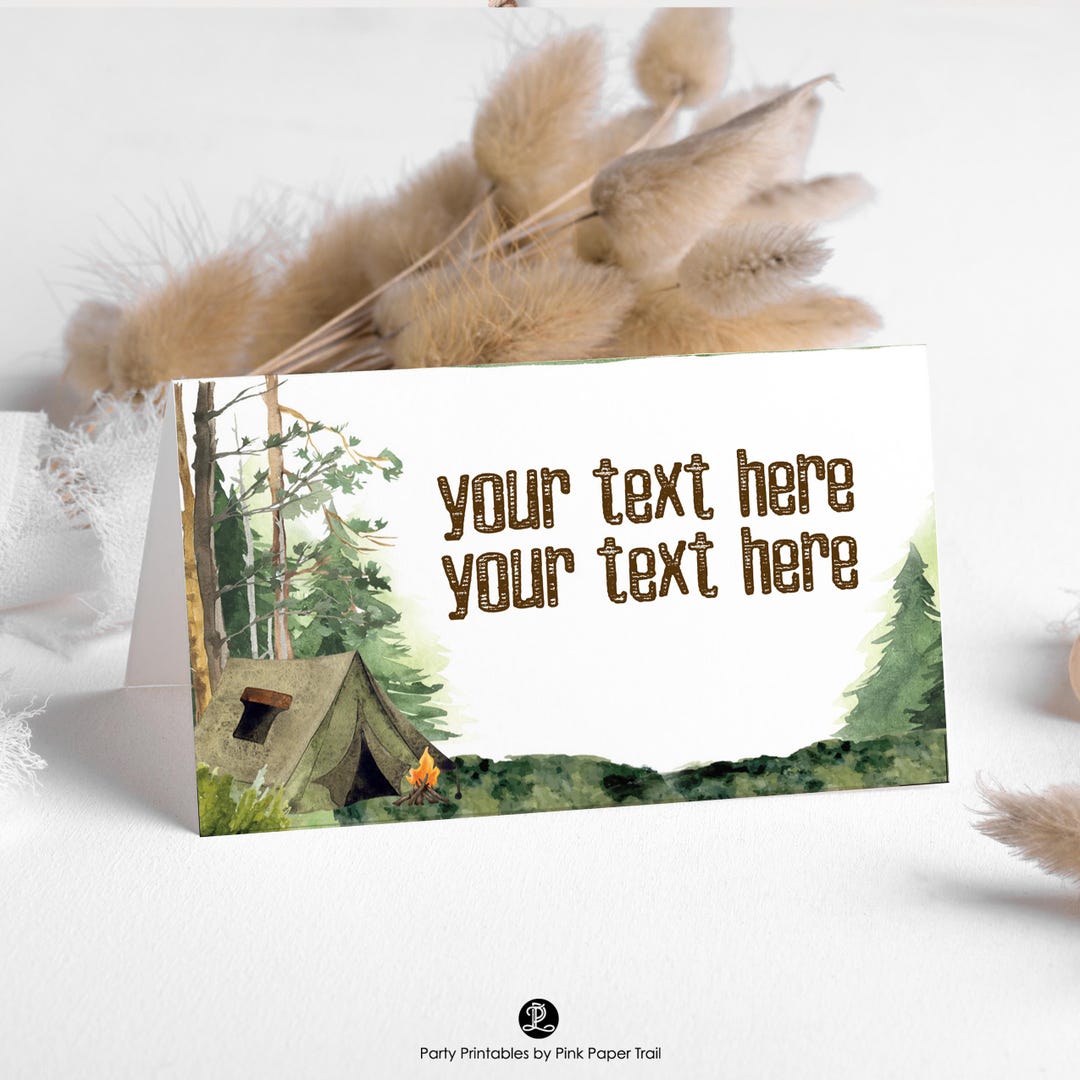 Editable Camping Outdoor Adventure Party Tent Card, Camping Nature ...