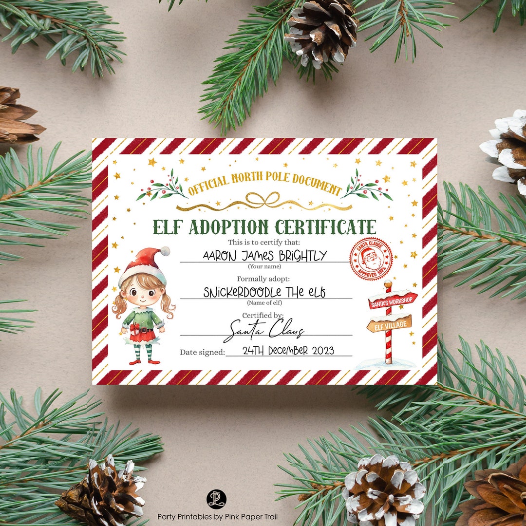 Editable Elf Adoption Certificate for Christmas Template, Adopt an Elf ...