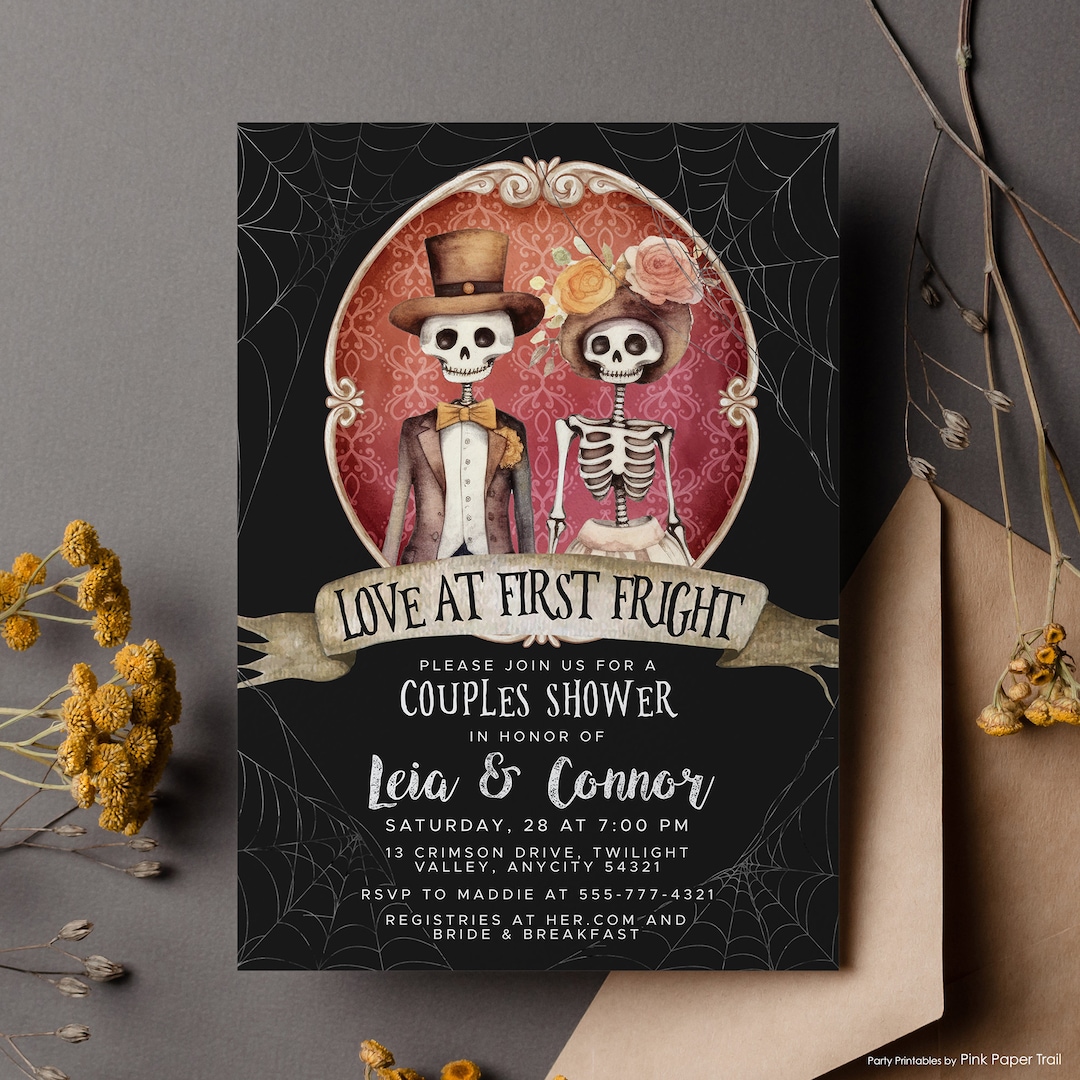 Editable Halloween Couple Shower Skeleton Invitation Template, Couple ...