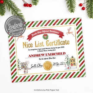 EDITABLE Nice List Certificate Printable Santa's Official Nice List ...