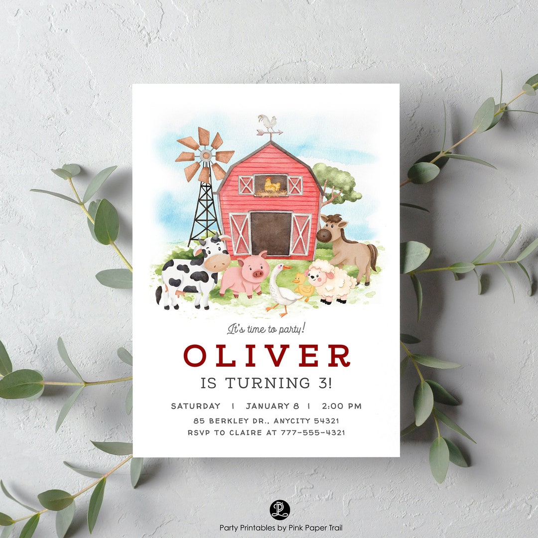 Editable Farm Theme Party Barnyard Birthday Invitation Template, Cute ...