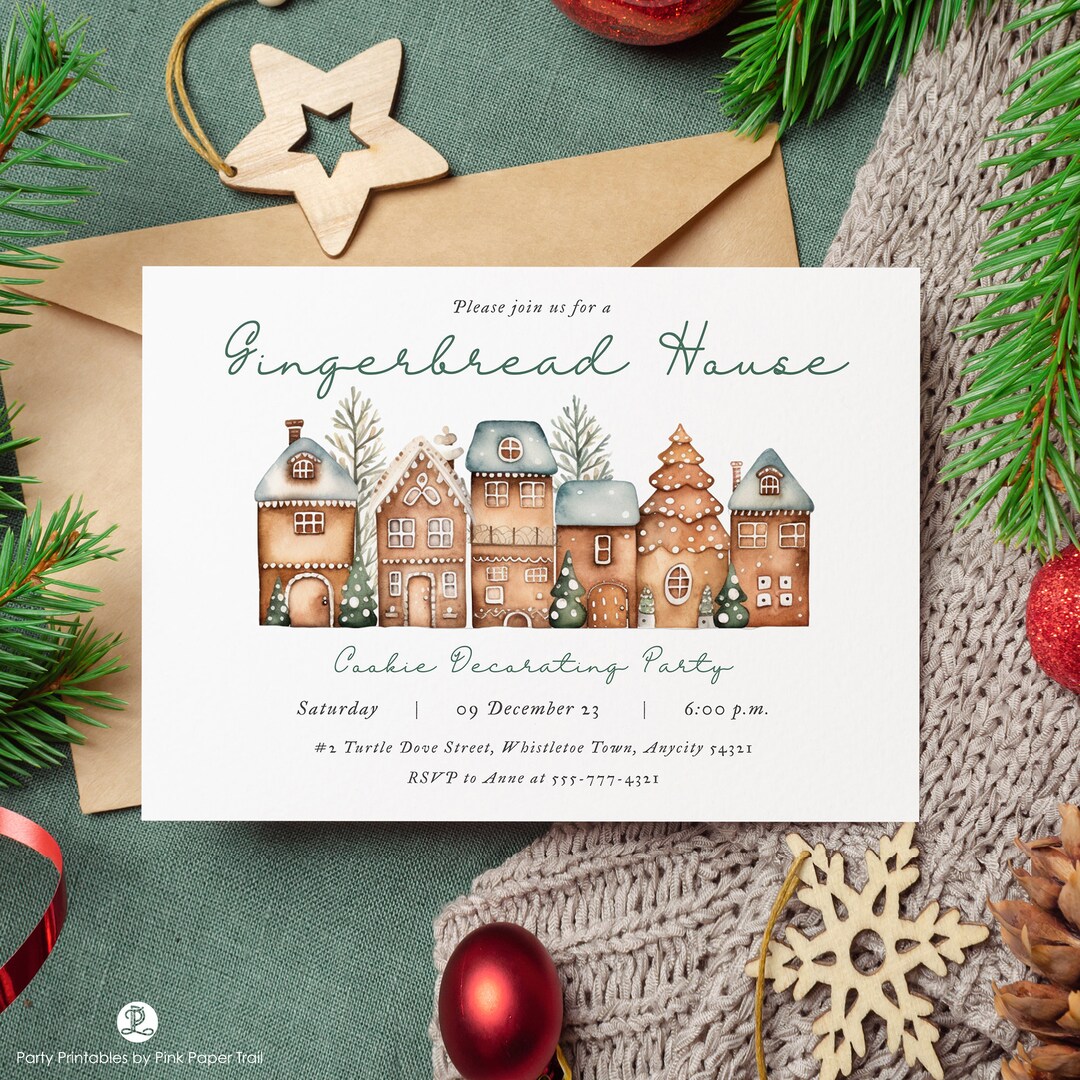 Editable Gingerbread House Cookie Decorating Party Invite, Christmas ...