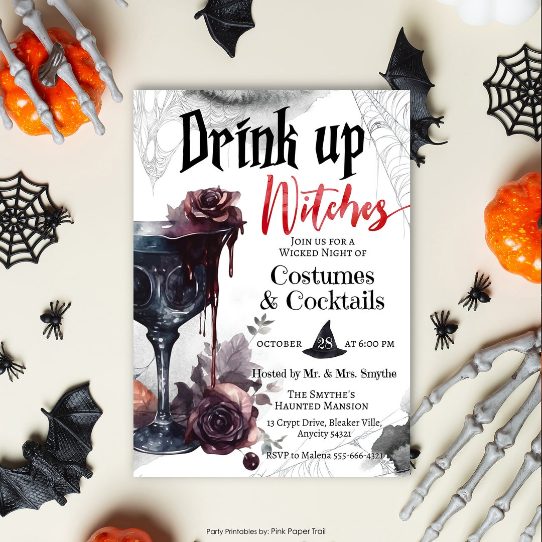 Editable Adult Halloween Invitations Drink up Witches, Boos and Booze ...