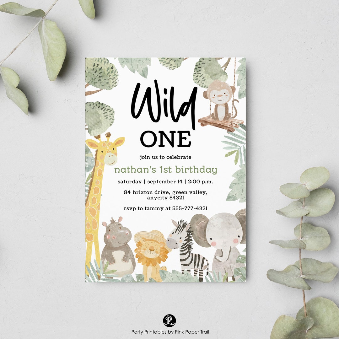 Wild One 1st Birthday Invitation, Wild One Birthday Invitation, Safari ...