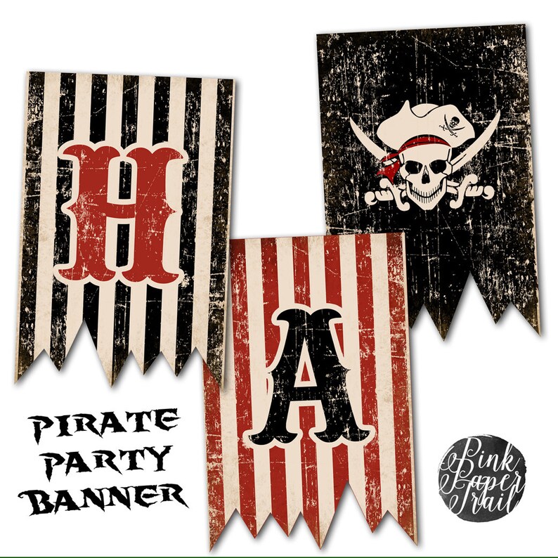 Pirate Party Happy Birthday Banner, Bunting, Flag, Pirate, Party Decor ...