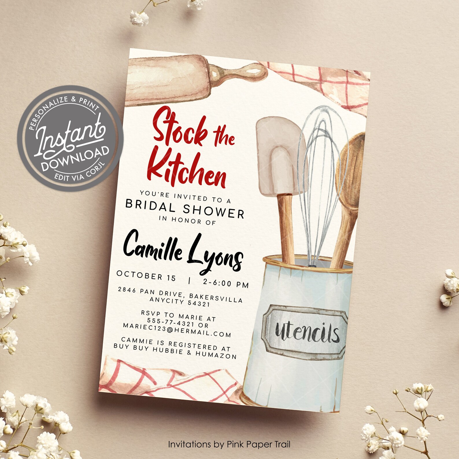 EDITABLE Stock the Kitchen Bridal Shower Rustic Invitation - Etsy
