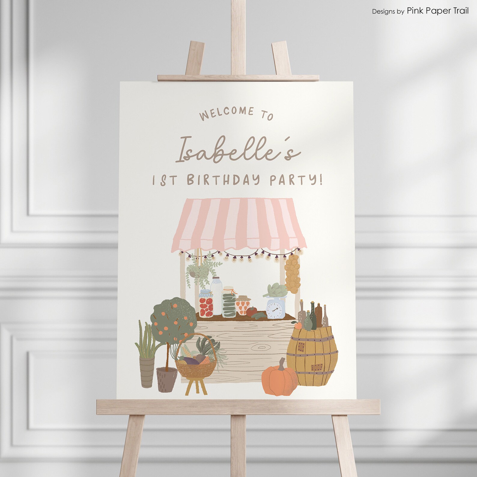 Editable Locally Grown Pink Farmers Market Welcome Party Sign Party ...