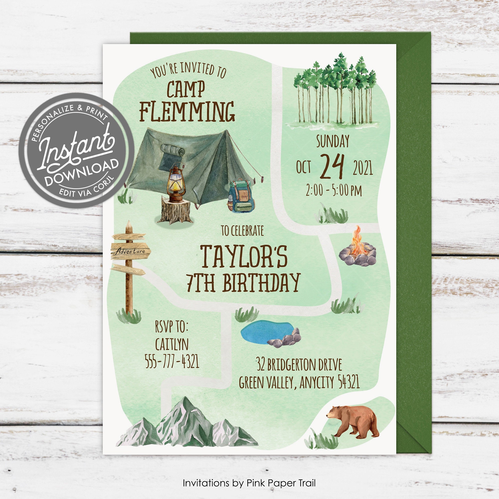 EDITABLE Camping Birthday Outdoors Birthday Party Camping Invite ...