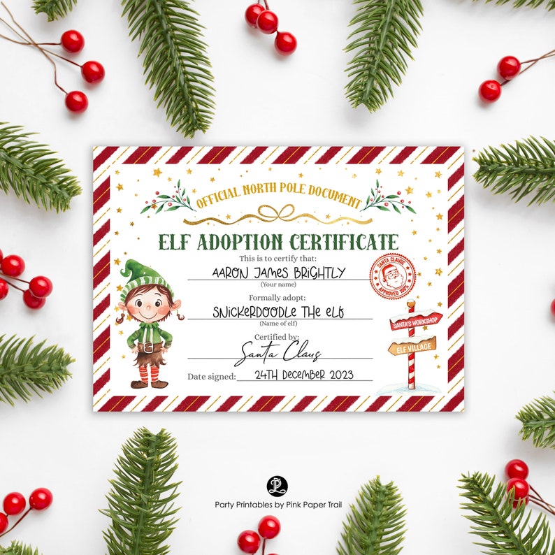 Editable Elf Adoption Certificate for Christmas Template, Adopt an Elf ...
