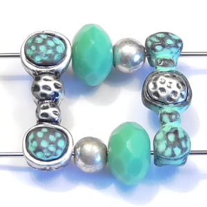 Eight 2 Hole Slider Bead 2 Hole Spacer Beads Aged Copper & Silver Hand ...