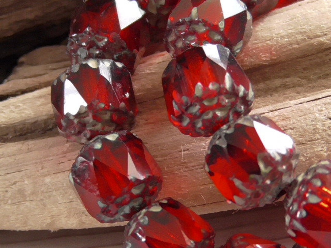 10 - 8mm Czech Transparent Ruby Red Cathedral Faceted Glass Beads ...