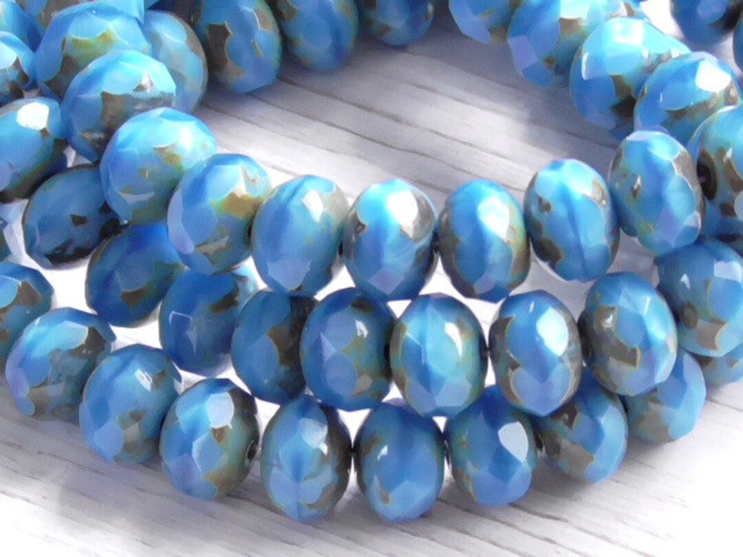 12 8x6mm Czech Opaque Ocean Blue Picasso 2 Tone Faceted Fire - Etsy