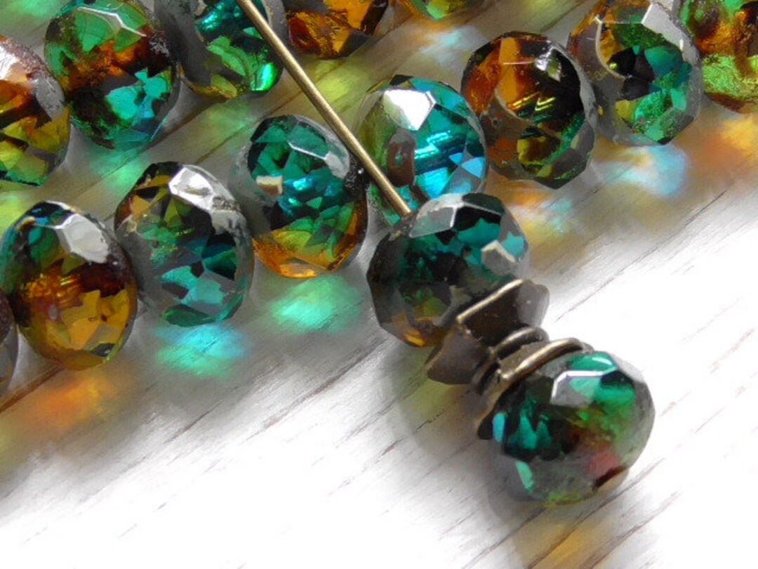 10 - 9x6mm Czech Zircon Blue, Root Beer Brown & Green Picasso Faceted ...