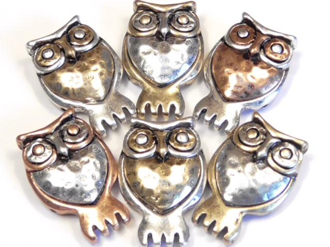 Six 2 Hole Slider Beads 2 Hole Spacer Bars Hammered Great Horned Owl ...