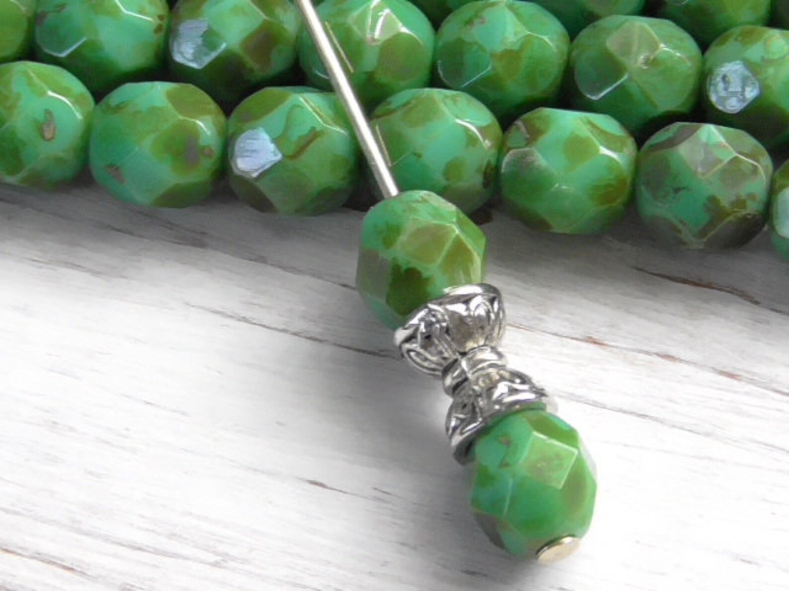 25 - 6mm Czech Opaque Turquoise Blue, Green Picasso Faceted Fire ...
