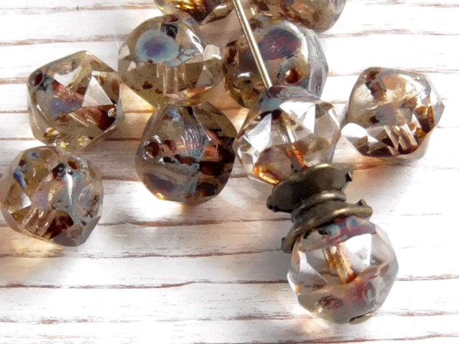 10 - 9mm Czech Crystal Clear Picasso Central Faceted Baroque Nugget ...