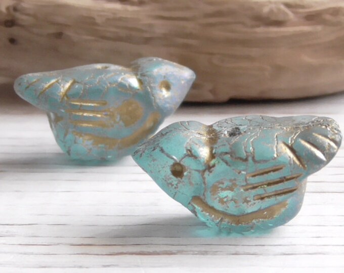 2 - Czech Translucent Matte Pale Blue, Very Subtle AB, Gold Wash ...